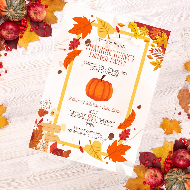 Thanksgiving Dinner Invitation, Plaid Design (digital Download ...