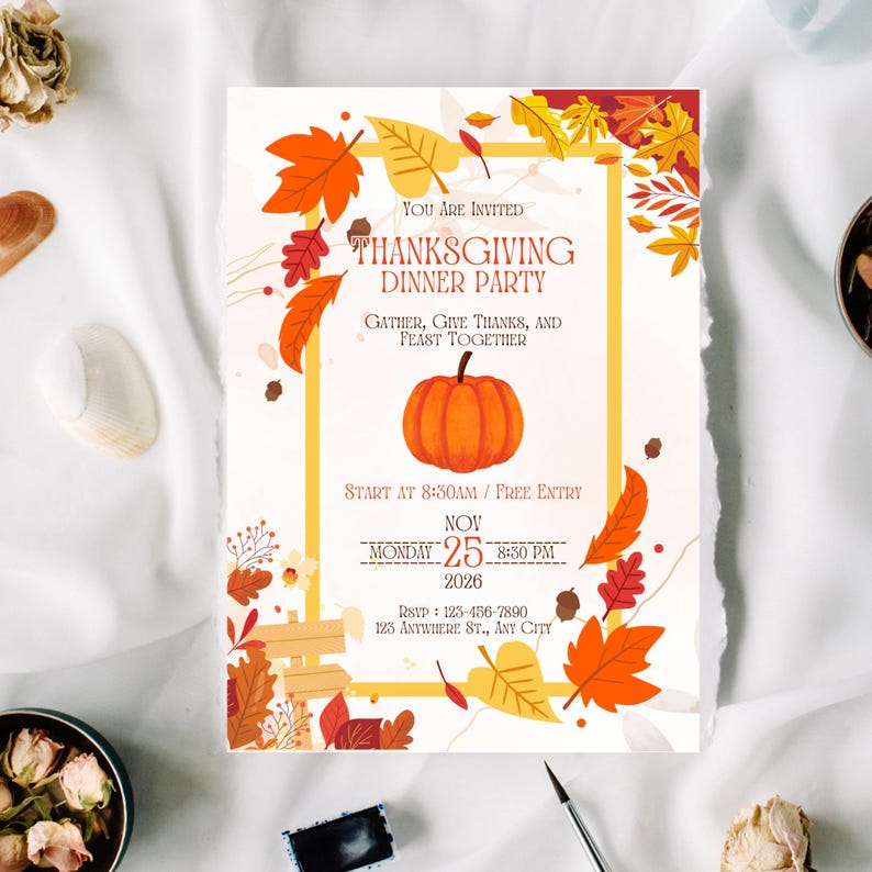 Thanksgiving Dinner Invitation, Plaid Design (digital Download ...