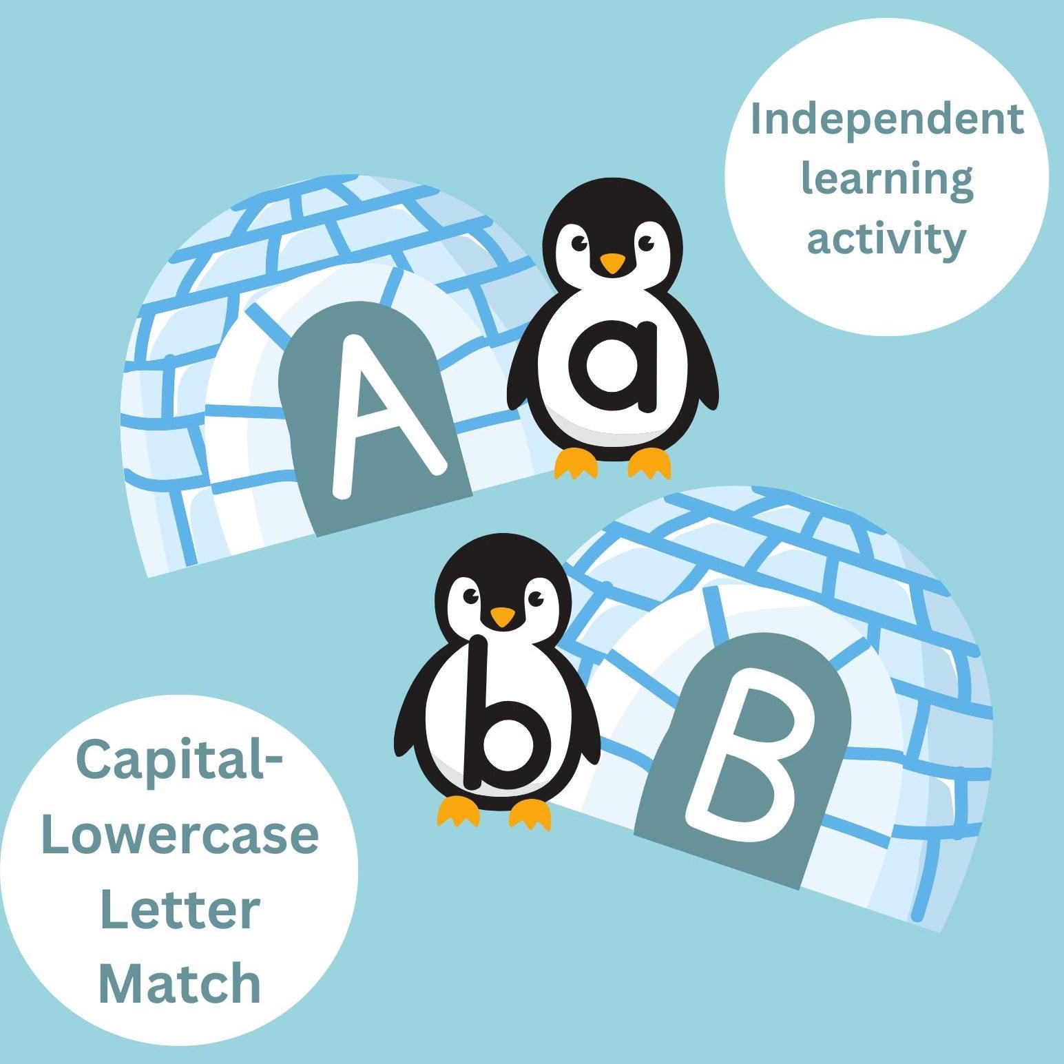 Winter Capital Lowercase Letter Match | Penguins and Igloos | Printable ...