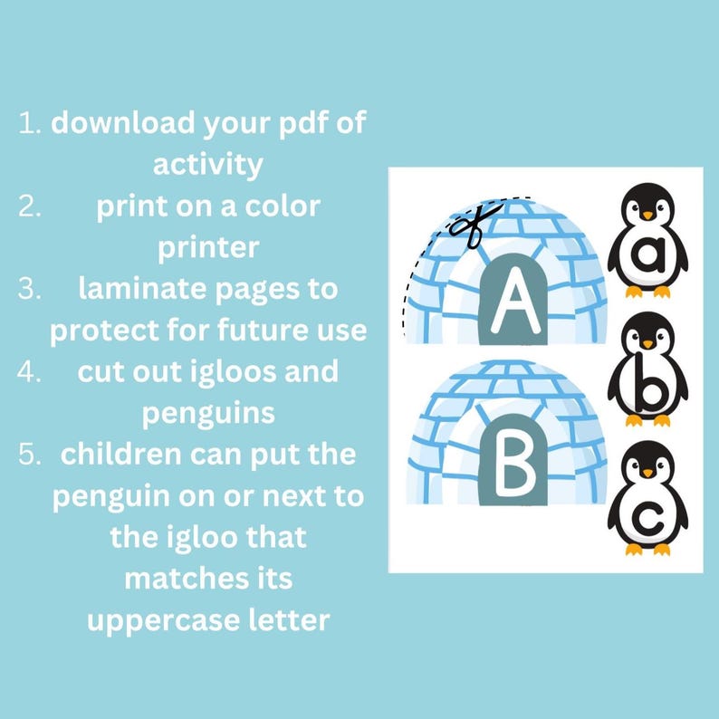 Winter Capital Lowercase Letter Match | Penguins and Igloos | Printable ...