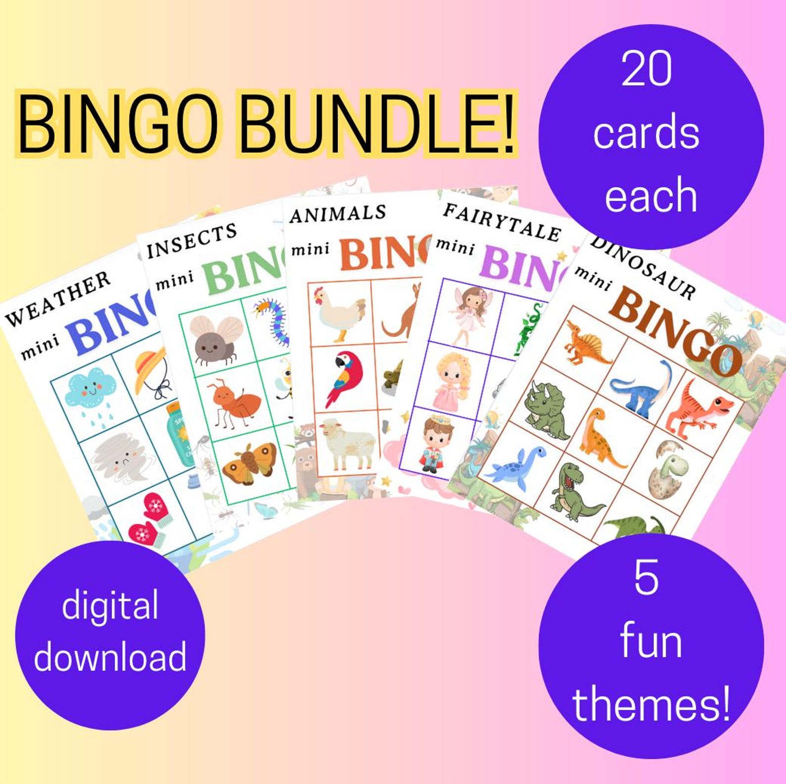 Bingo Game Bundle: Prek, TK, Kindergarten Introductory Game, 5 Themes ...