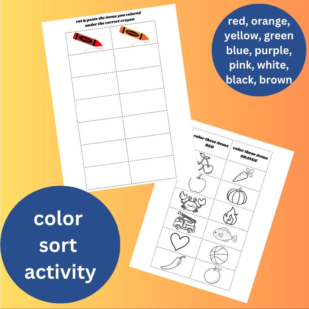 Color Sorting Worksheet: Preschool Learning Activity (digital Download ...