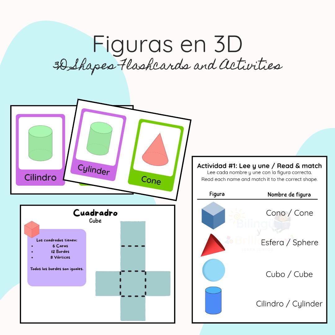 3D Shapes Flashcards & Worksheet | Tarjetas Bilingües De Figuras En 3D ...