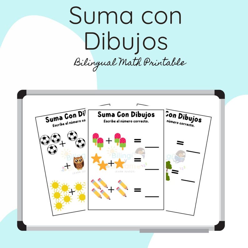 Suma Con Dibujos — Spanish Math Printable | Bilingual Addition ...