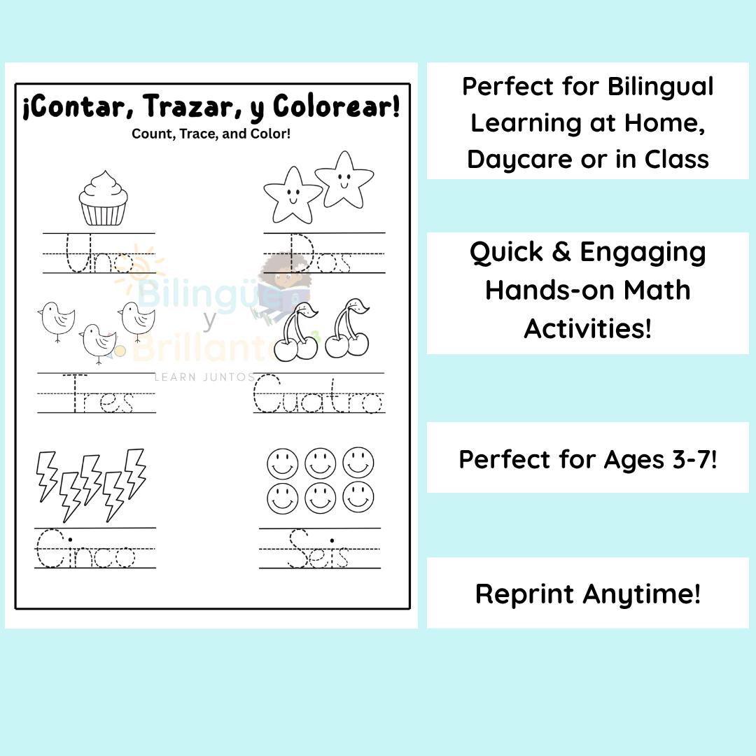 Contar, Trazar Y Colorear | Bilingual Printable Math Worksheets ...