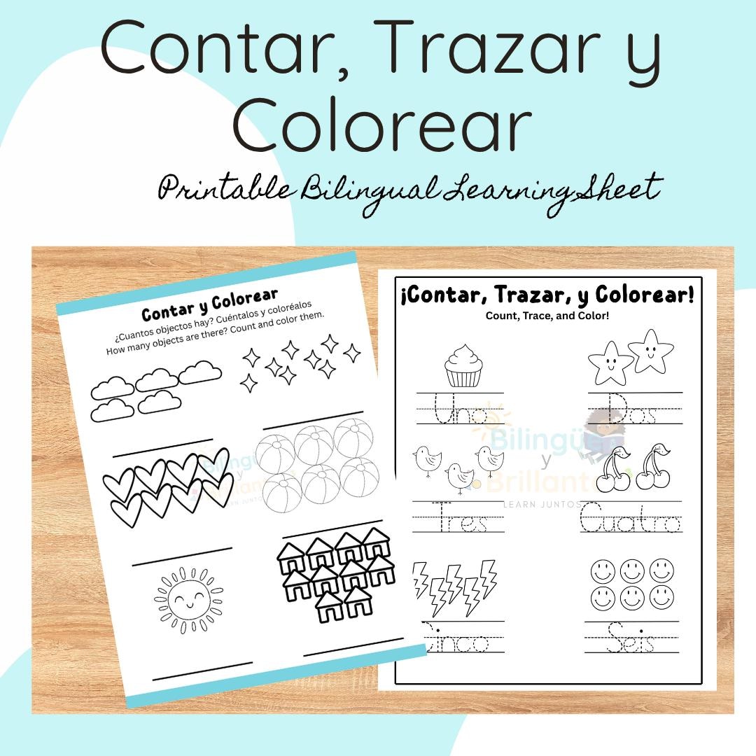 Contar, Trazar Y Colorear | Bilingual Printable Math Worksheets ...