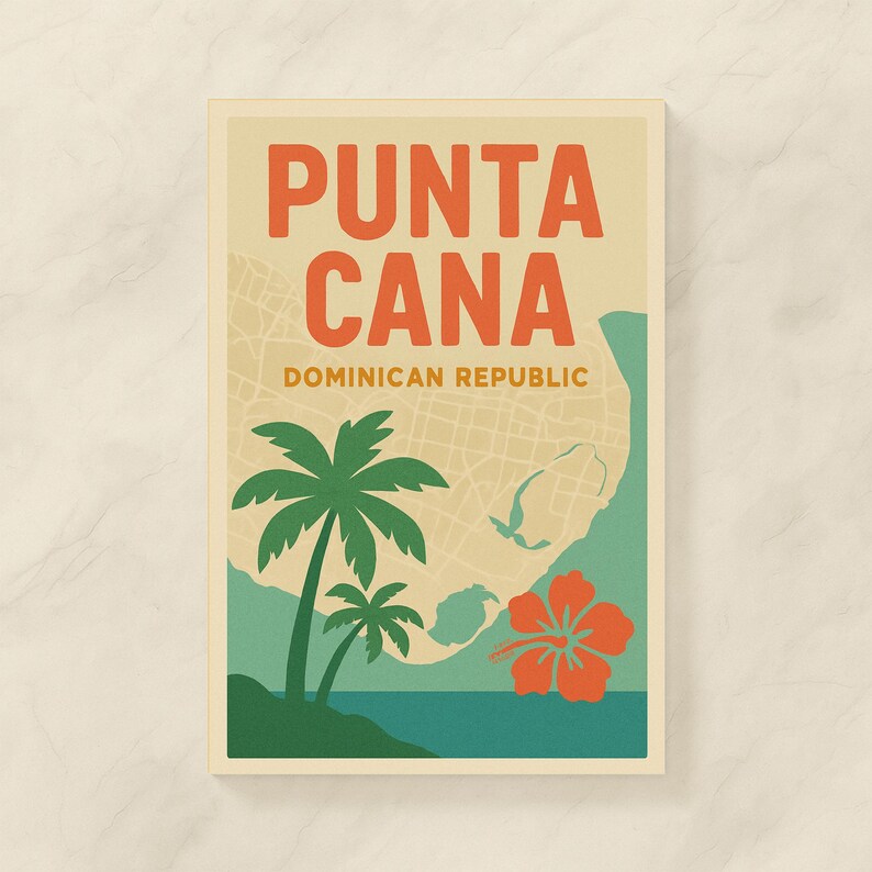 Punta Cana Vintage Map Print: Retro Palm Tree Souvenir (digital ...