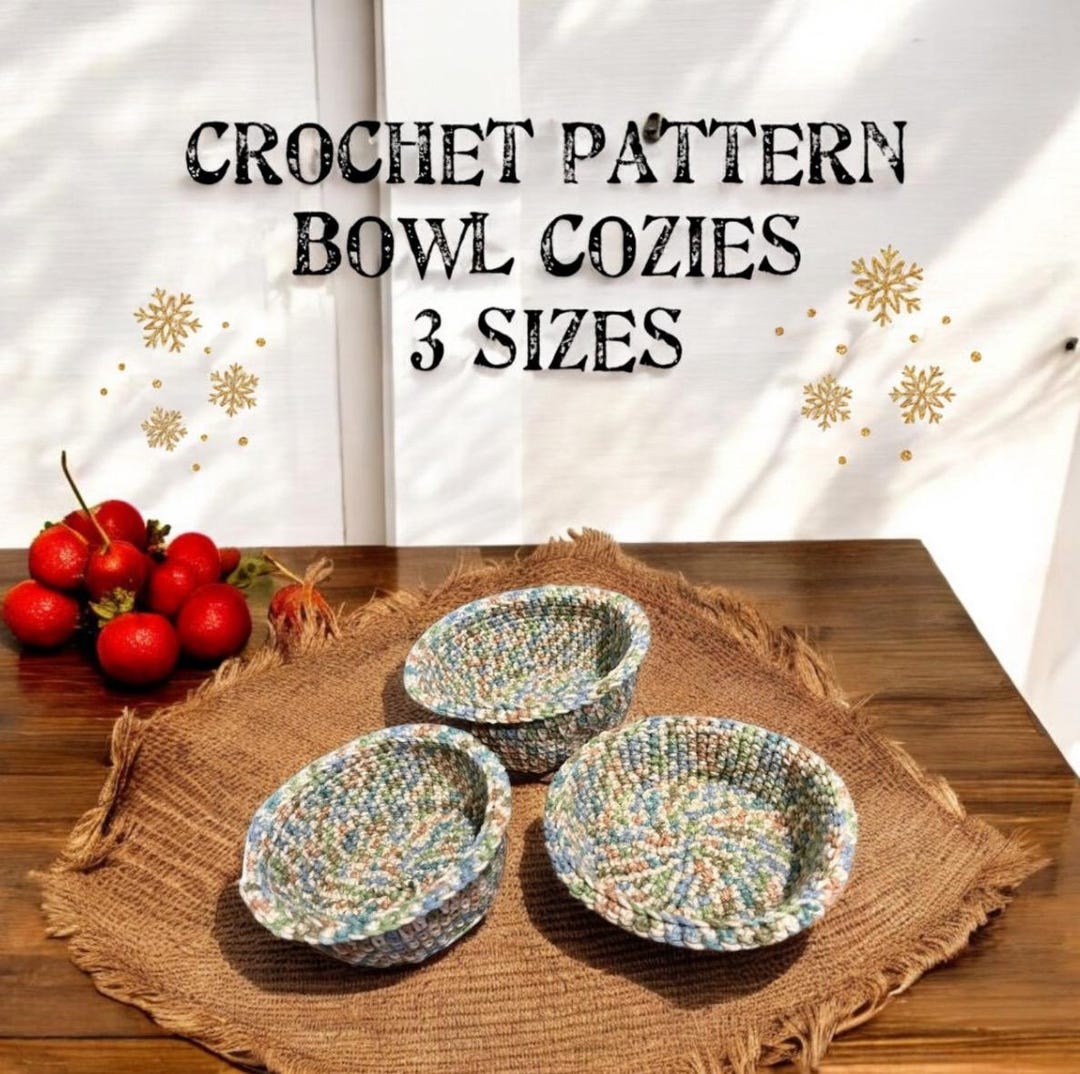 BOWL COZY PATTERNS, Crochet Pattern, in 3 Sizes, Microwave Bowl Cozy ...