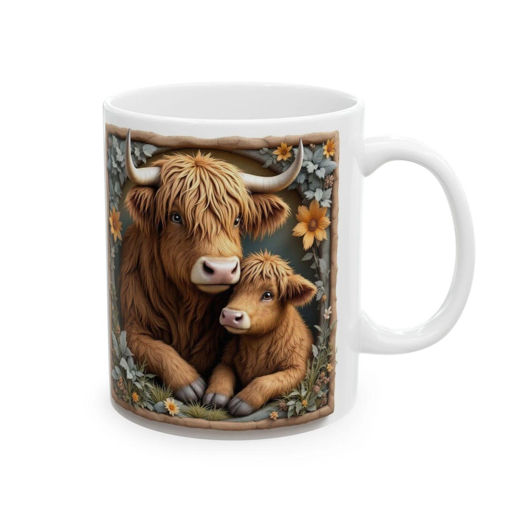 Highland Cow Ceramic Mug, Cozy Farmhouse Decor, Animal Lover Gift ...