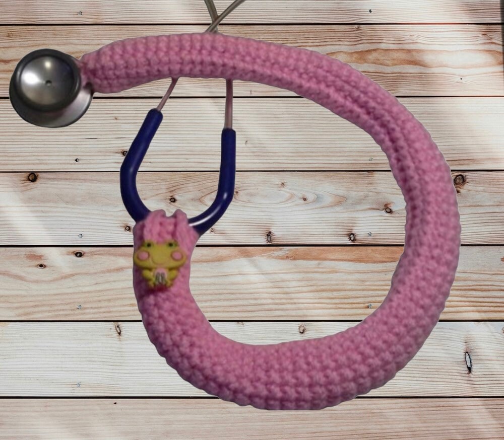 Handmade Crochet STETHOSCOPE COVER Pink With Green Frog - Etsy