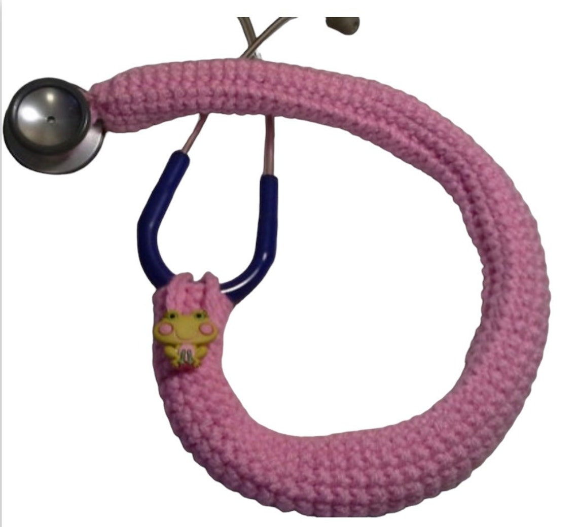 Handmade Crochet STETHOSCOPE COVER Pink With Green Frog - Etsy