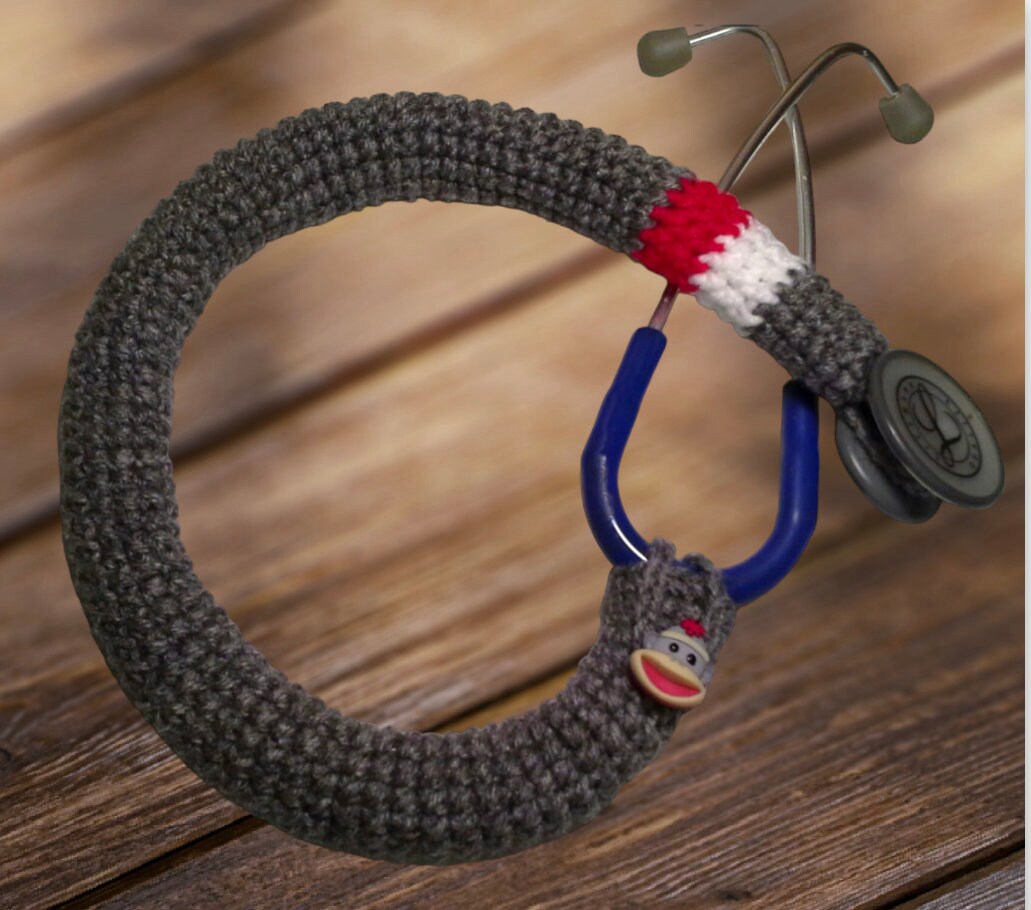 Handmade Crochet STETHOSCOPE COVER Gray Sock Monkey - Etsy
