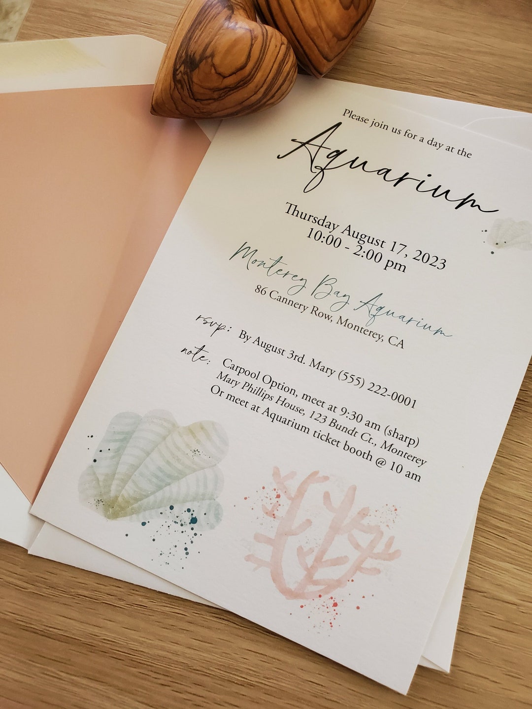 Sea Coral Invitation Seashell Invitation Watercolor - Etsy