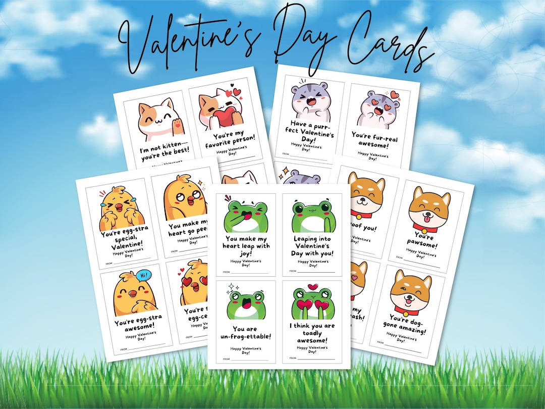 Animal Valentine's Day Cards, Printable Vday Cards for Kids, Cute ...