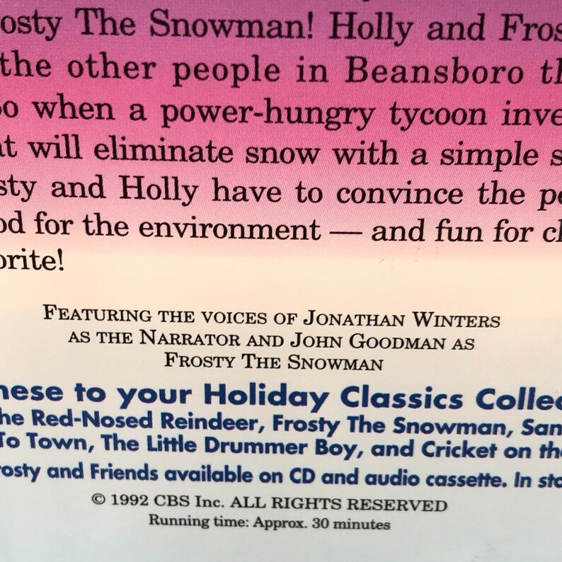 Vintage "frosty Returns" VHS Tape - 1992 - "holiday Classics Collection ...