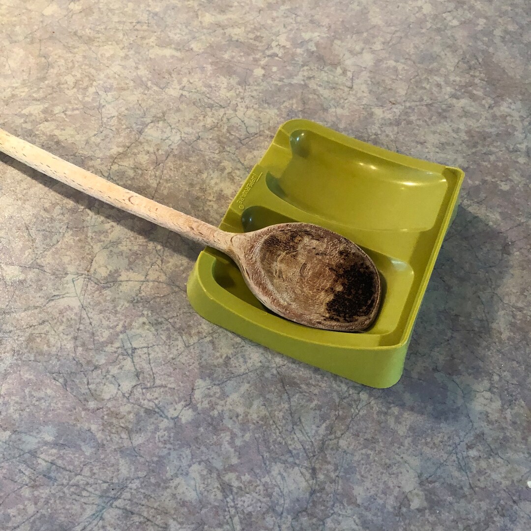 Vintage 70's Avocado Green Plastic Tupperware Spoon Rest - Kitchen ...
