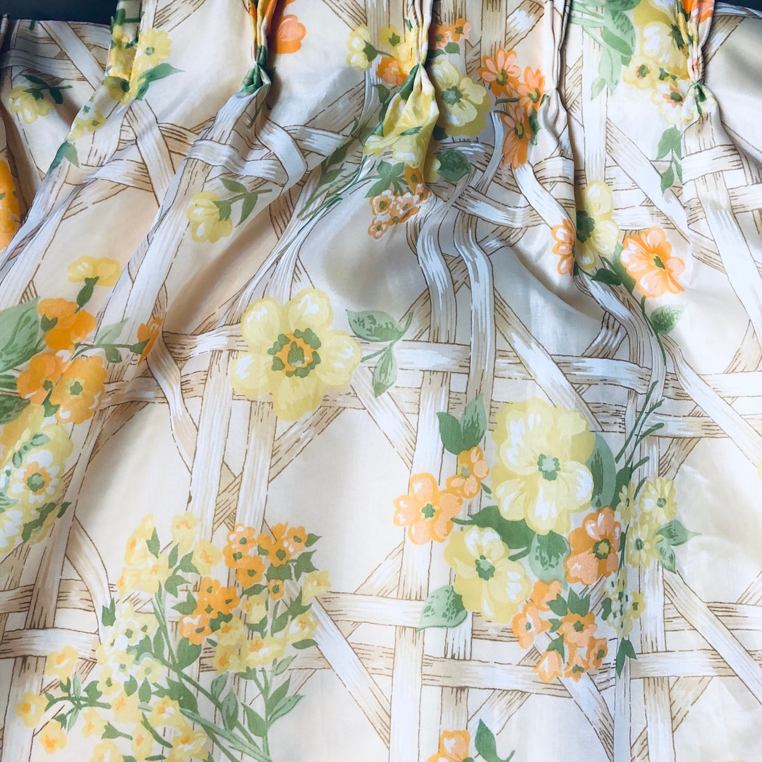 Vintage 60's Boho Crazy Floral Triple Pinch Pleat Curtain Panels - Pair ...
