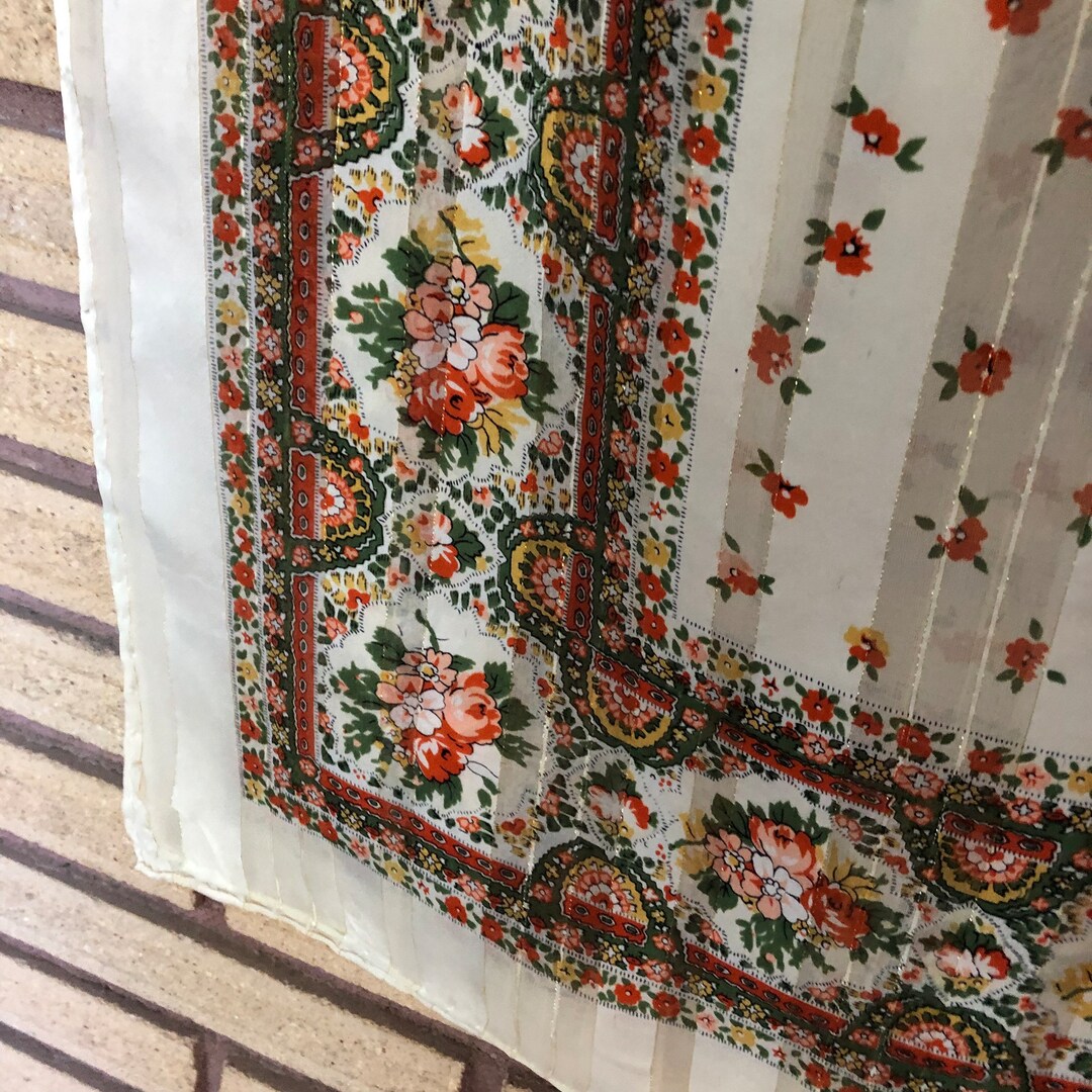 Vintage 70's Boho Floral Silk Scarf - Vintage Folk Scarf - Women's ...