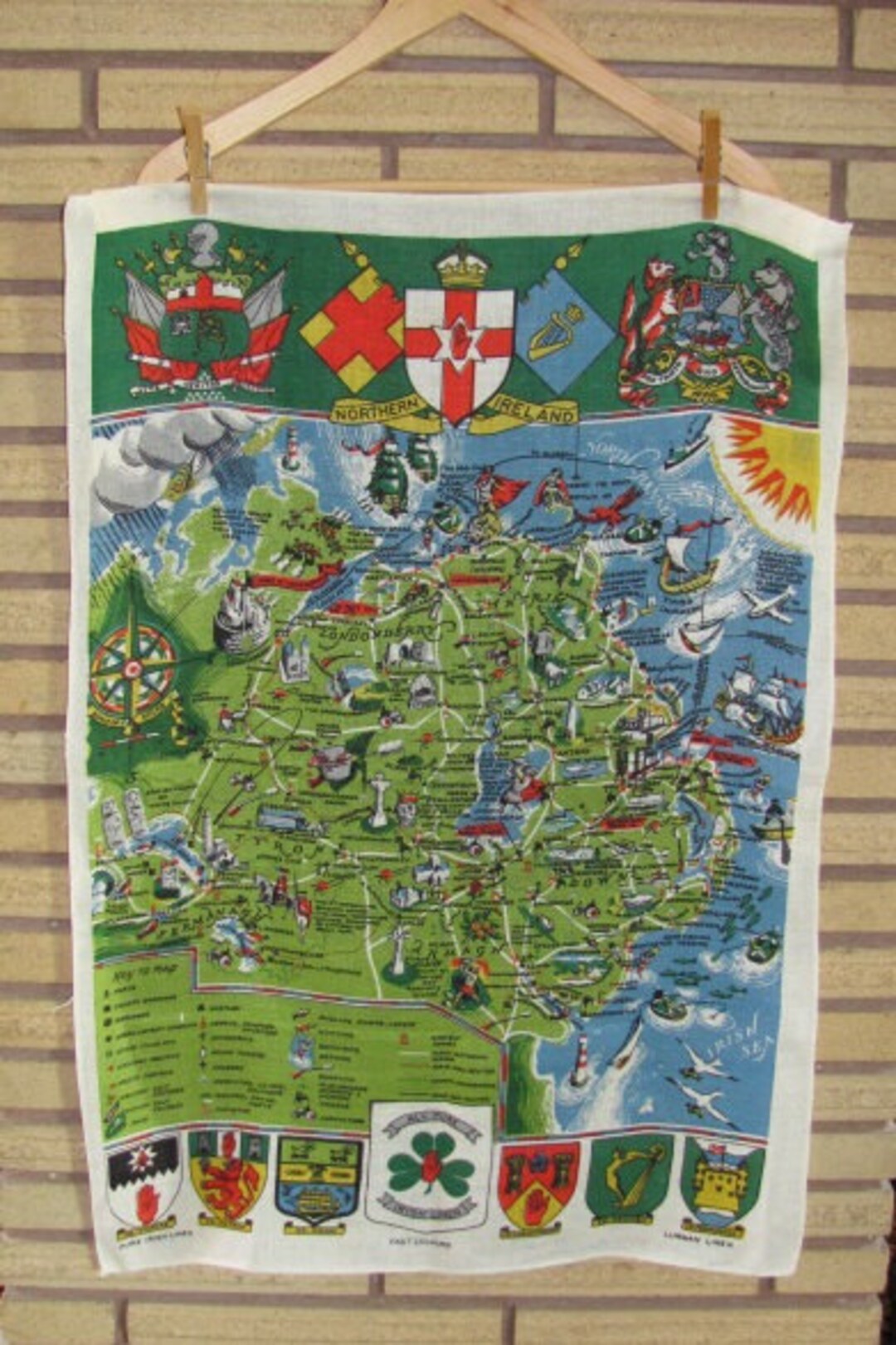 Vintage 80's Map of Ireland Pure Irish Linen Kitchen Tea Towel Derry ...