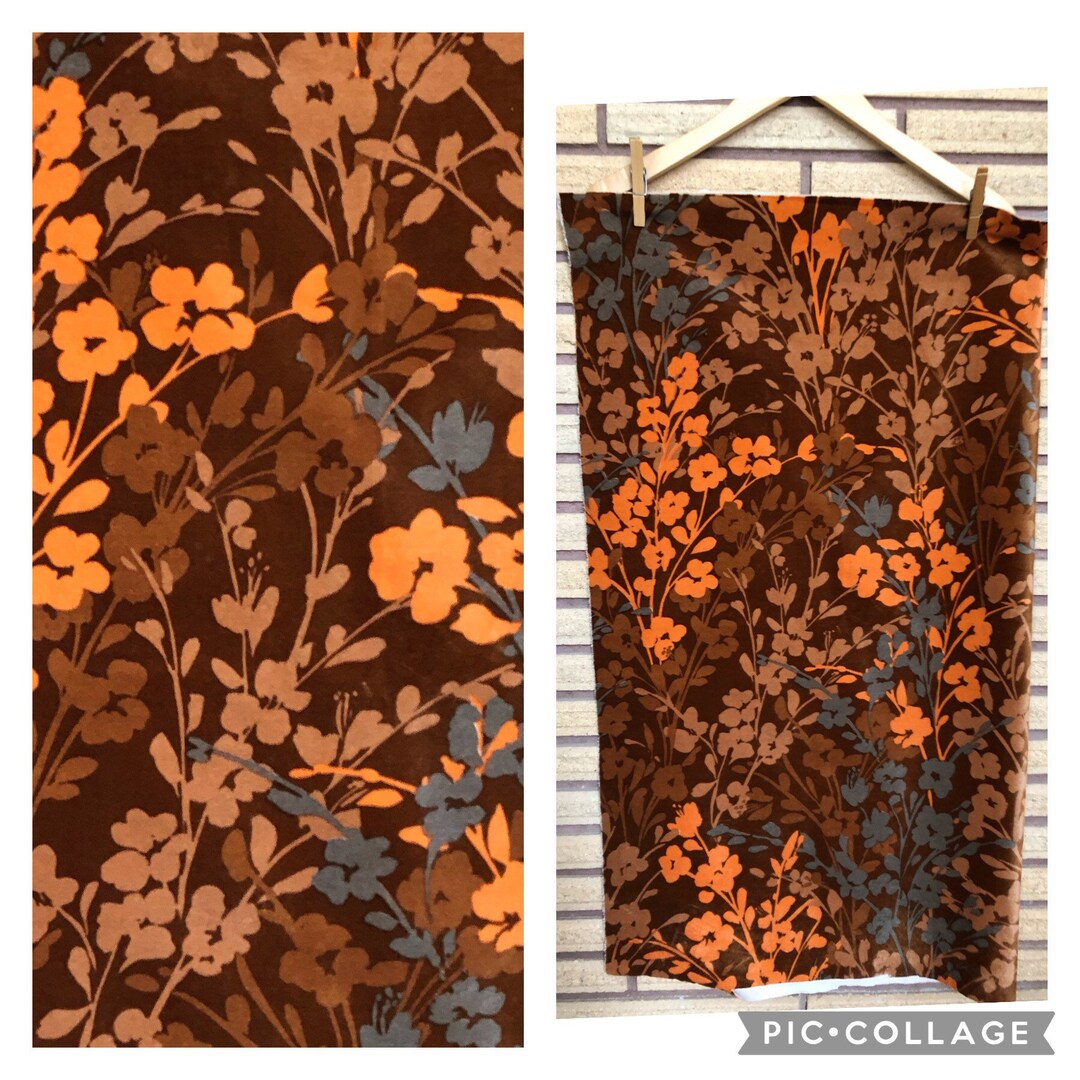 Vintage 60's Autumn Floral Velvet Fabric 32 X 34 Sewing Fabric 60's ...