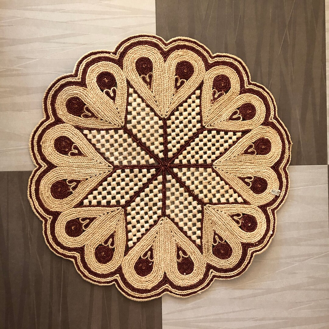 Vintage 70's Raffia Straw Mat - Woven Mat - Bathroom Mat - Woven Wall ...