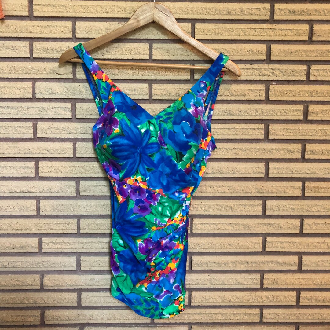 Vintage 60's Multi-color Floral One Piece Bathing Suit Roxane Swimsuit ...
