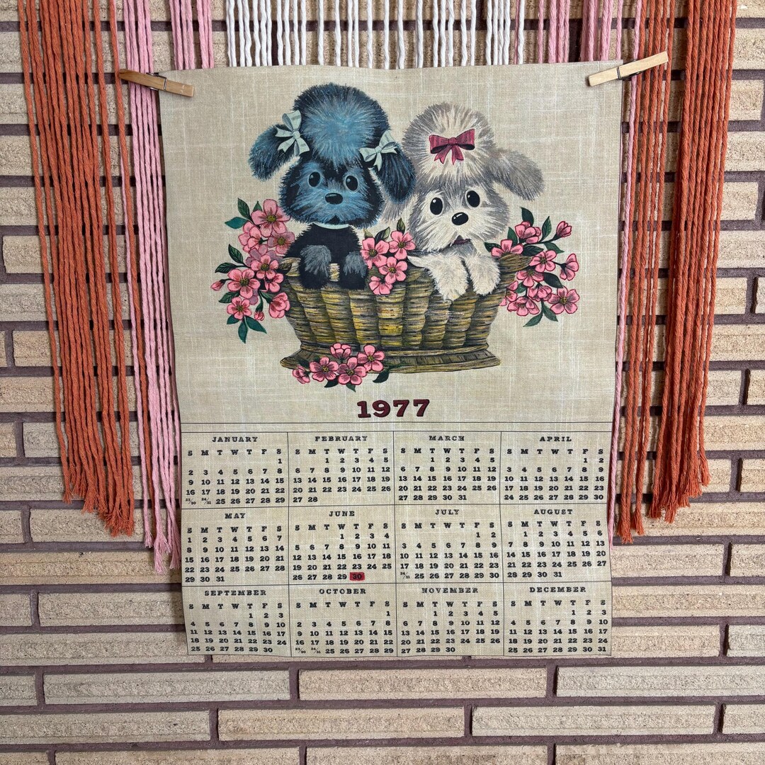 Vintage 1977 Felt Poodle Calendar - '77 Calendar - 70's Wall Calendar ...
