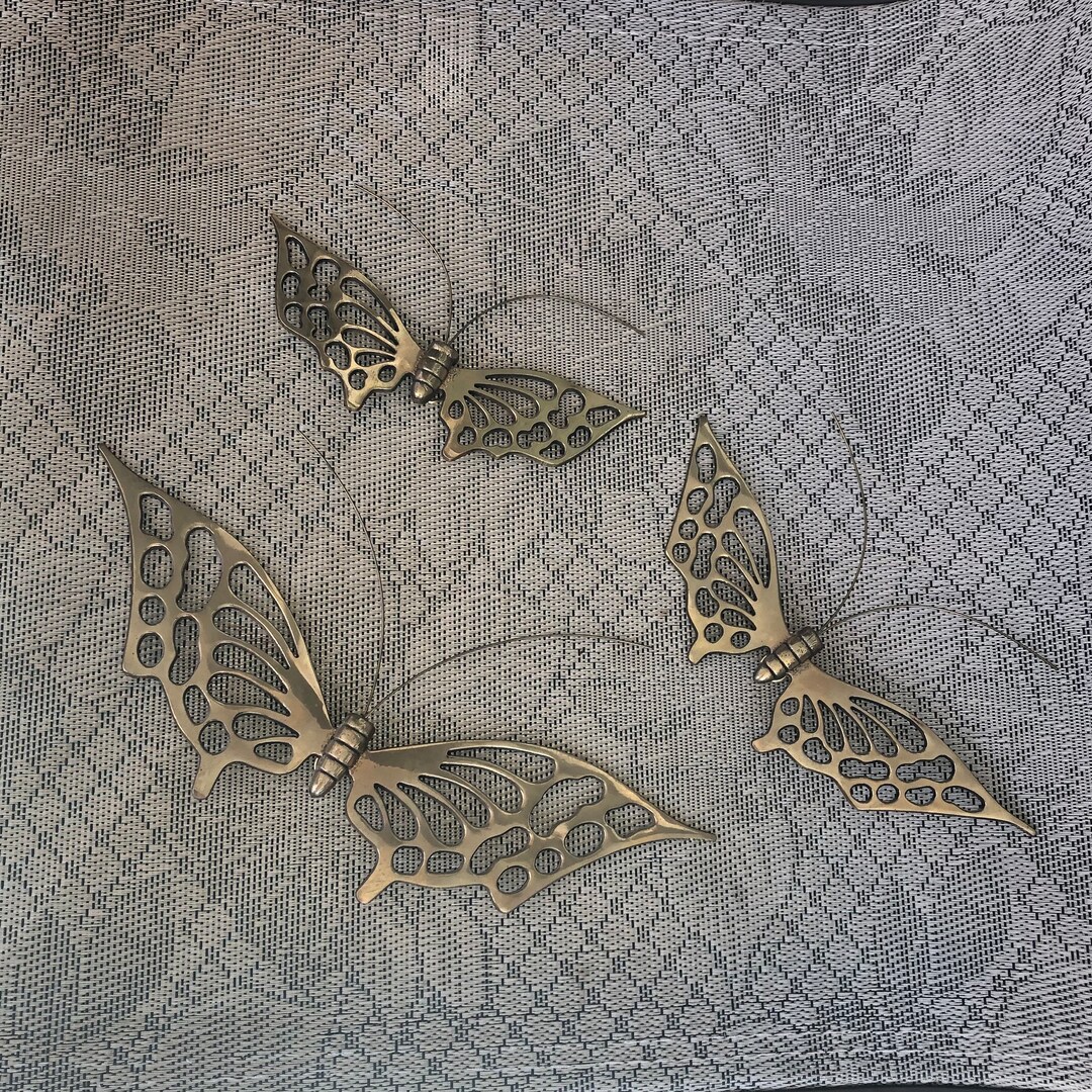 Vintage 80's Brass Butterflies Wall Ornaments Trio Collectible Brass ...