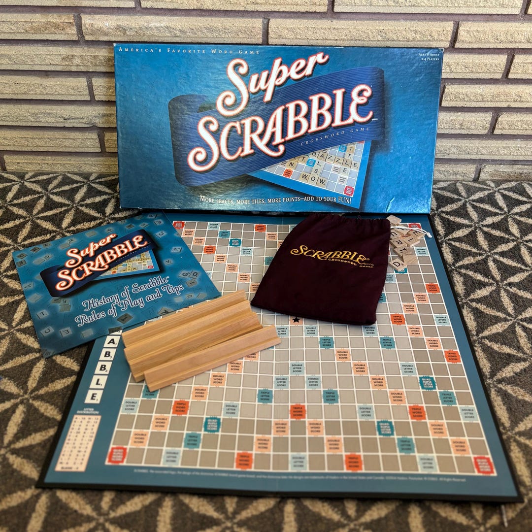 Vintage 2004 super Scrabble Board Game 2 4 Players Ages 8 Word Game Scrabble Tile Game Scrabble ...