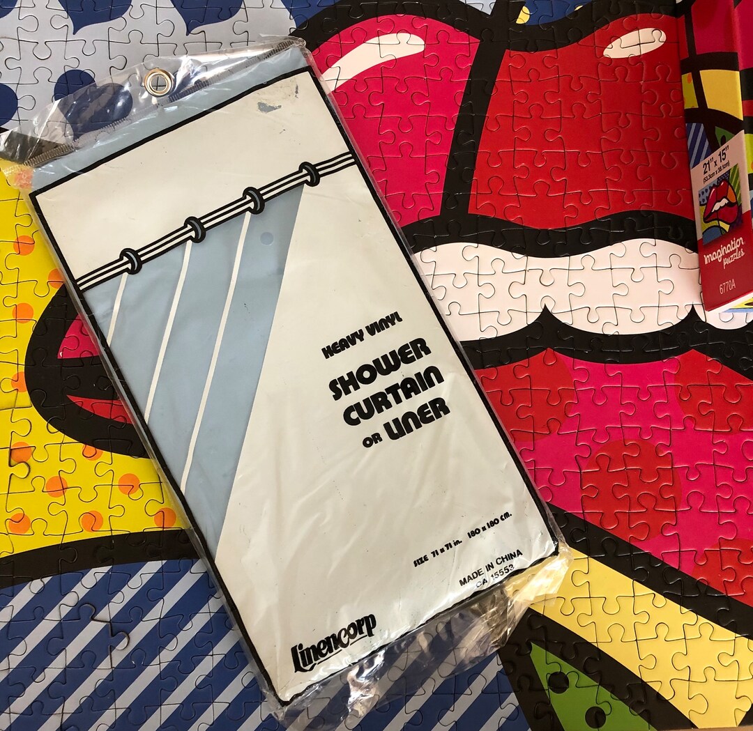 Vintage 70's Soft Blue Heavy Vinyl Shower Curtain - NOS - Blue Bathroom ...