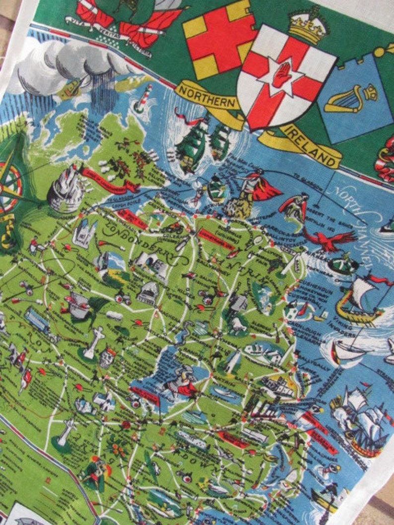 Vintage 80's Map of Ireland Pure Irish Linen Kitchen Tea - Etsy