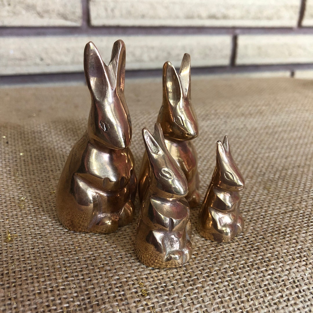Vintage 70's Brass Rabbit Figurines 4 70's Brass Collectibles Brass Rabbit Statues Brass Rabbits ...