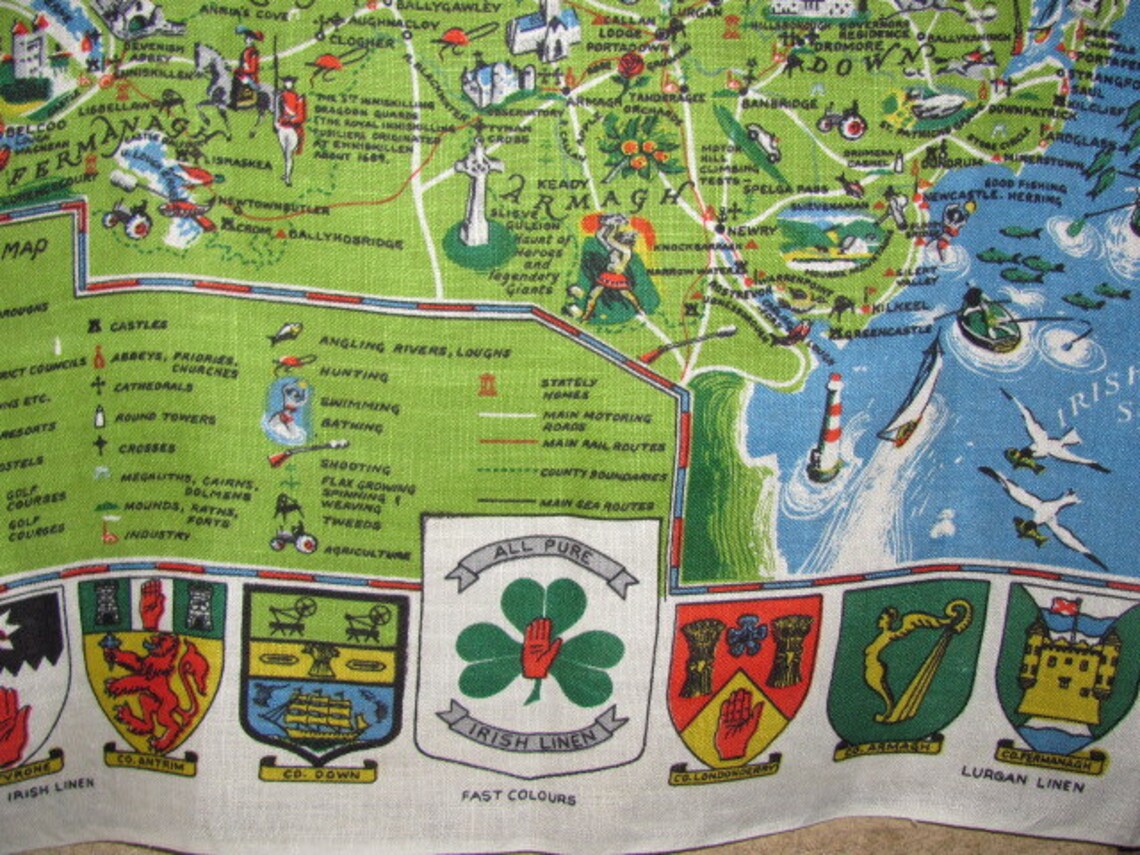 Vintage 80's Map of Ireland Pure Irish Linen Kitchen Tea - Etsy