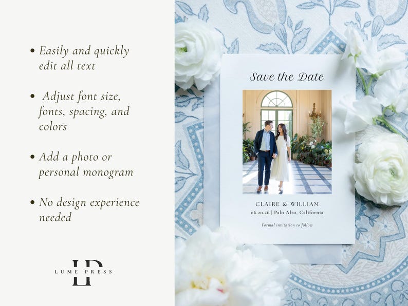 Digital Save the Date Canva Template | Formal Wedding Announcement With ...