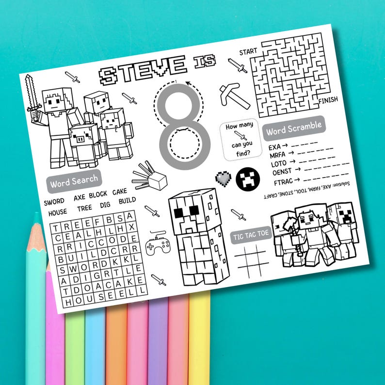 Personalized Pixel Gamer Birthday Activity Sheet – Block Builder ...