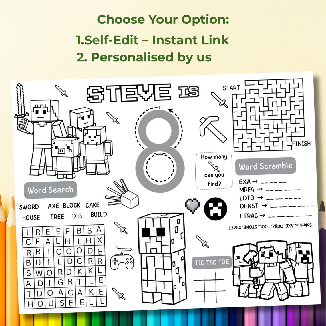 Personalized Pixel Gamer Birthday Activity Sheet – Block Builder ...