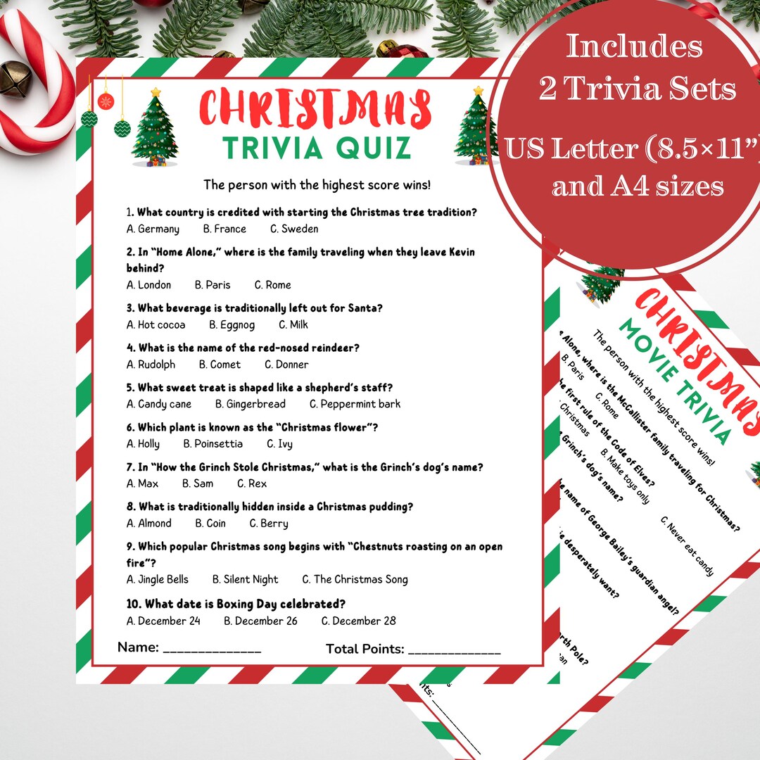 Printable Christmas Trivia Game | Holiday Quiz for Teens, Adults ...