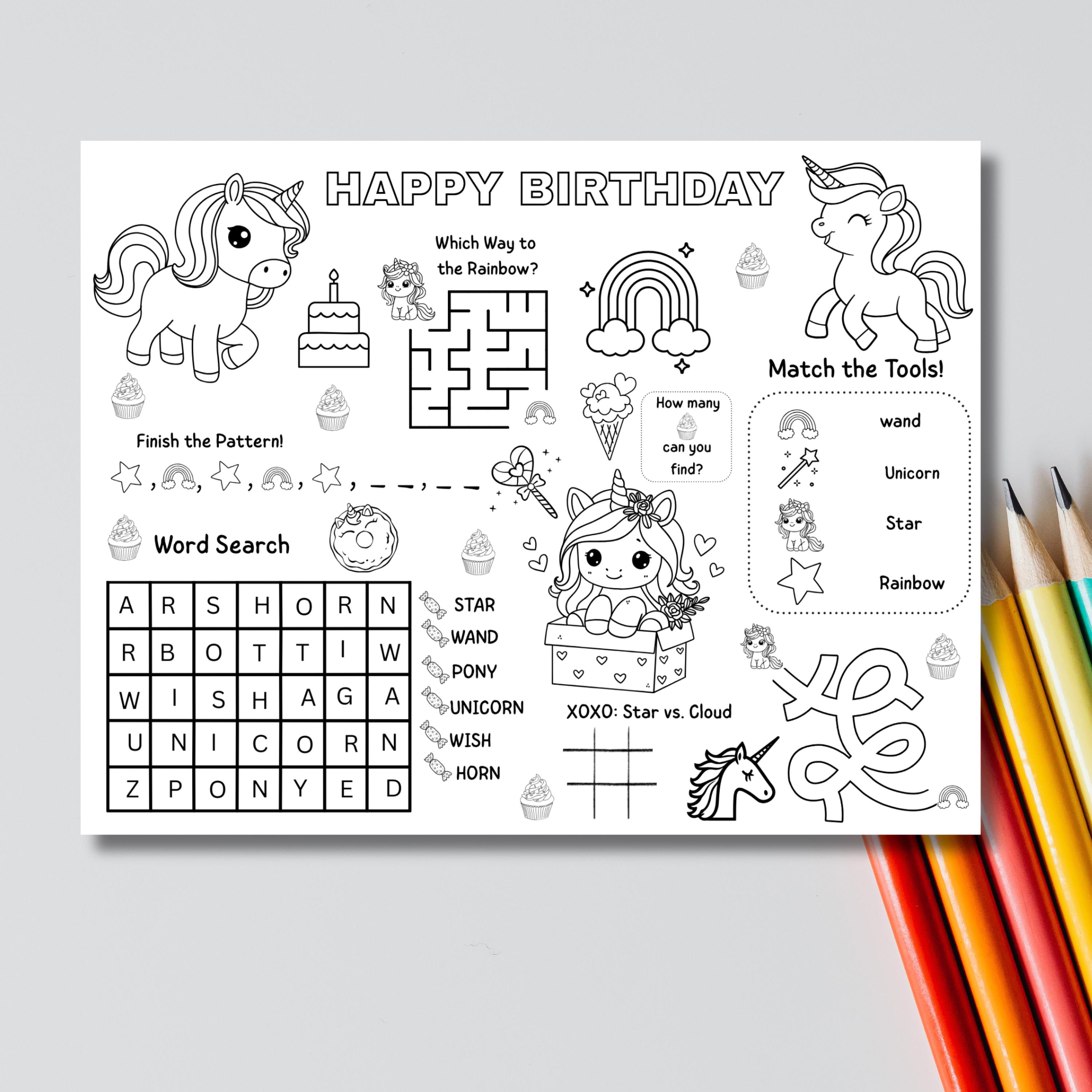 Unicorn Birthday Activity Sheets: Printable Coloring Pages & Party ...