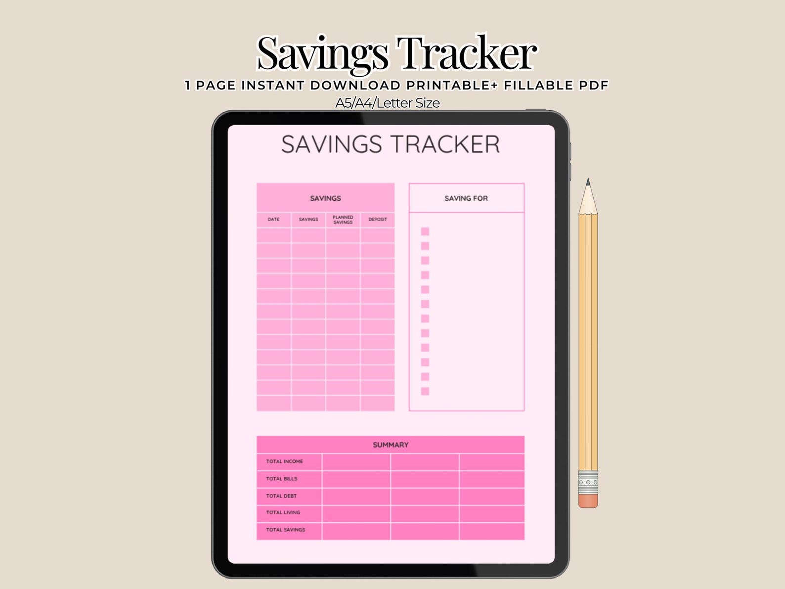 Savings Tracker Printable | Budget Planner PDF for Financial Goals ...