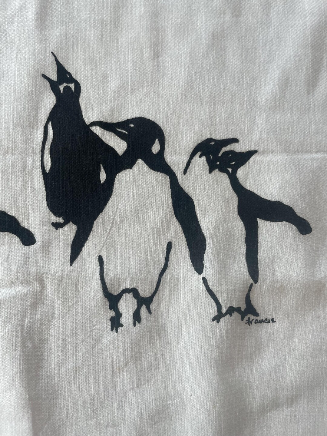 Vintage 70s Penguin Print Fabric Yardage by Francie for Design Ink ...