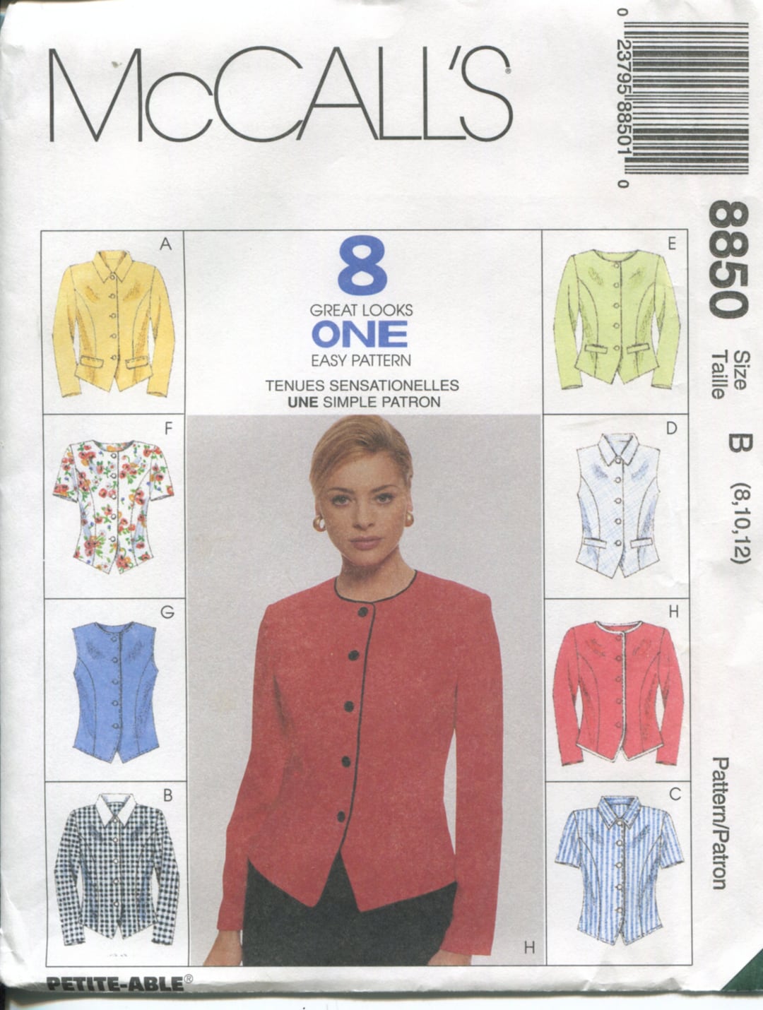 Mccalls 8850 Shirt Weskit Top Original Sewing Pattern Size 8 10 12 B31 ...