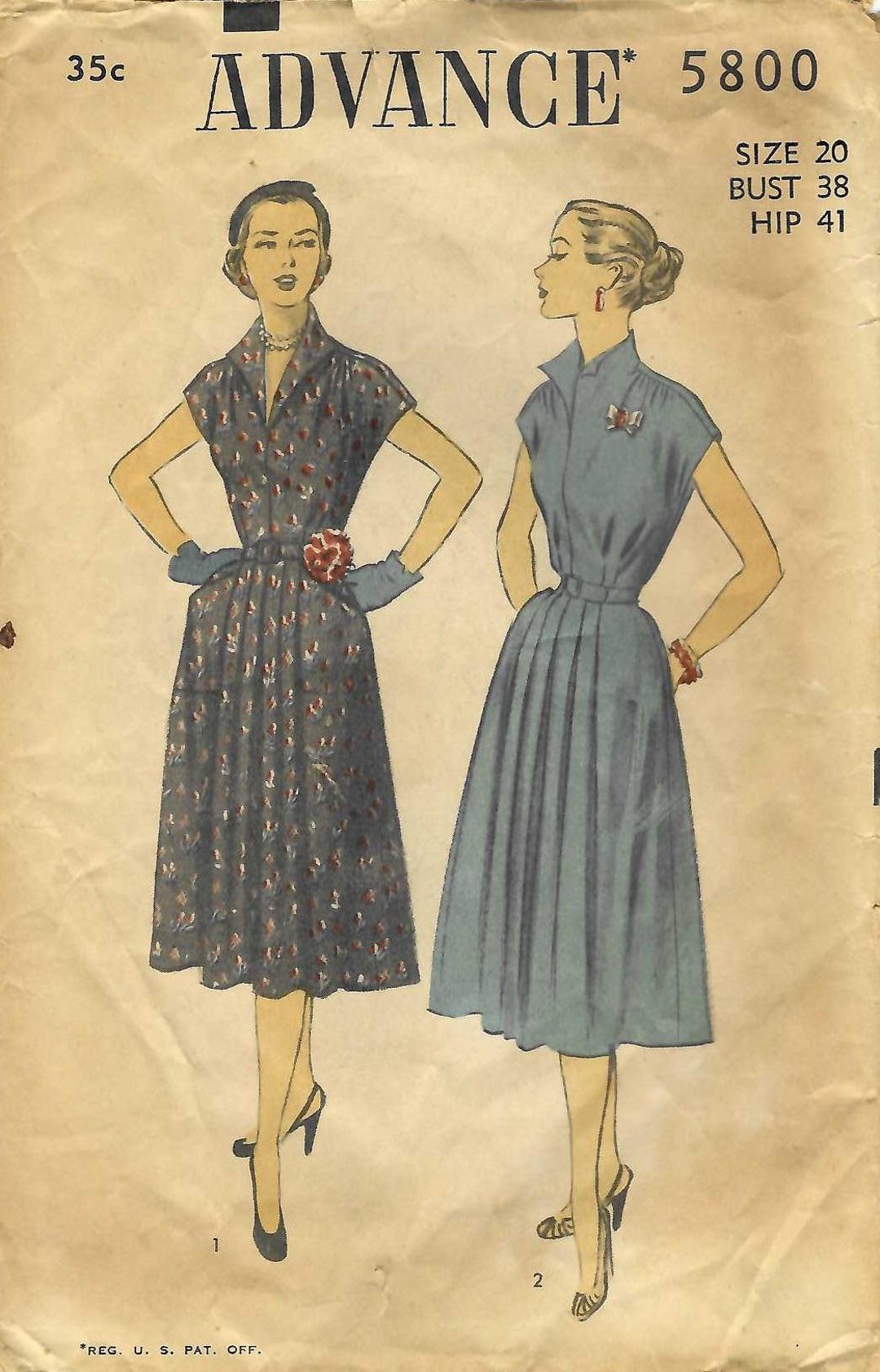 Advance 5800 38" Bust Dress With Stand Collar Vintage 50s Original ...
