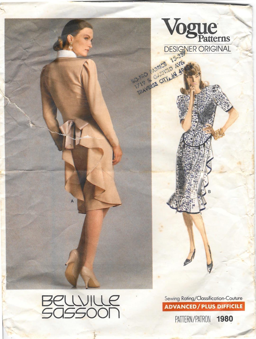 Vogue 1980 Bellville Sassoon Dress W Flamboyant Ruffle Vintage 80s ...