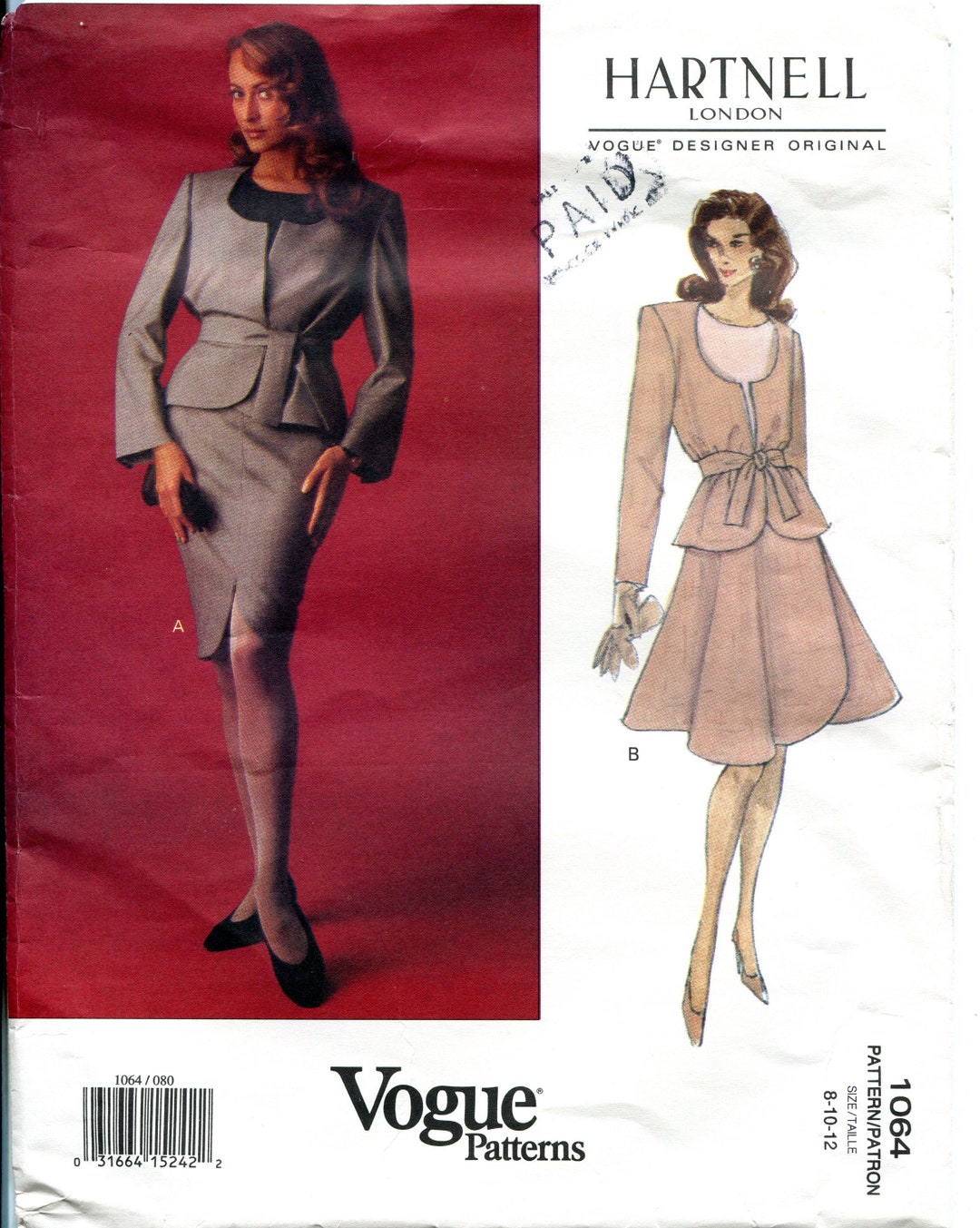 Vogue 1064 Norman Hartnell Vintage 90s Skirt Suit Jacket Tulip Hemline ...