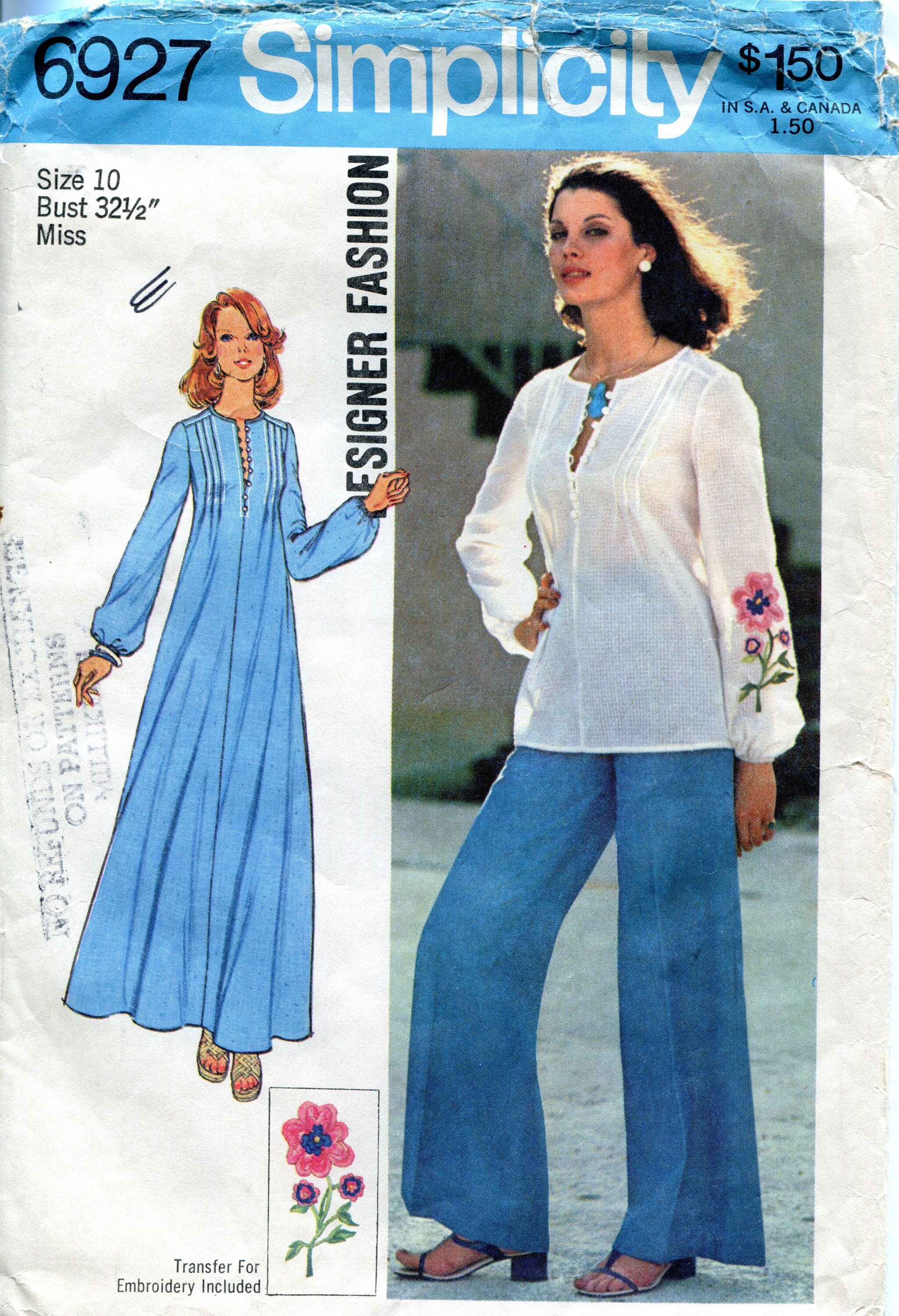 Simplicity 6927 Vintage 70s Boho Dress Caftan Top Shirt Flare Pants ...
