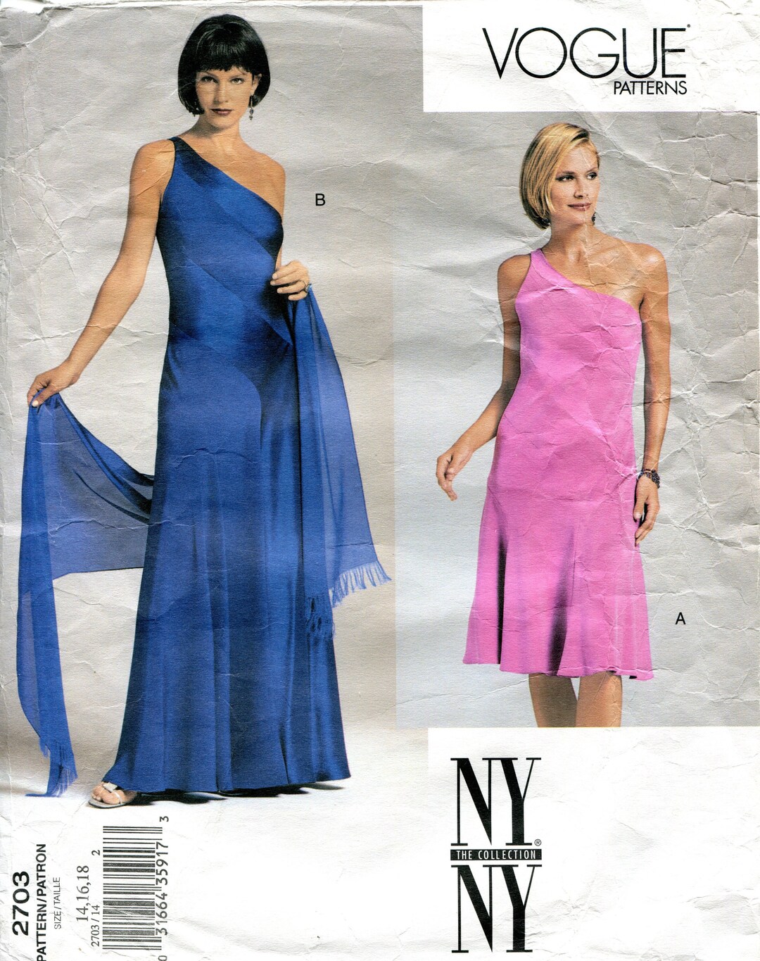 Vogue 2703 NY NY Collection 00s Evening Gown Dress Spiral Bias Contrast ...