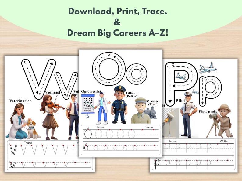 Job-themed ABC Tracing Worksheets Printable | Alphabet Letter Tracing A ...