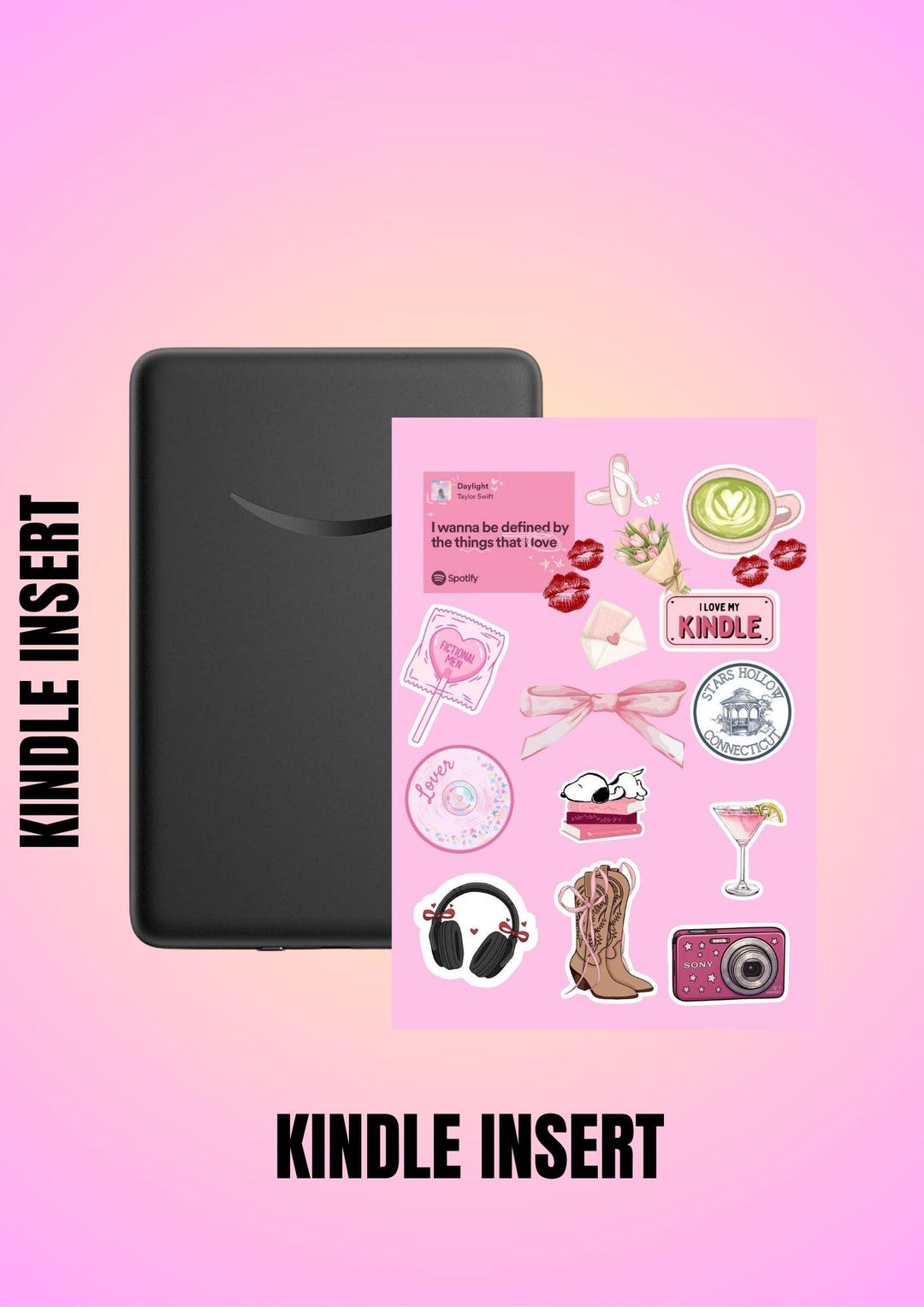 Printable Pink Kindle Back Insert for Book Lovers | Girly Bows, Matcha ...