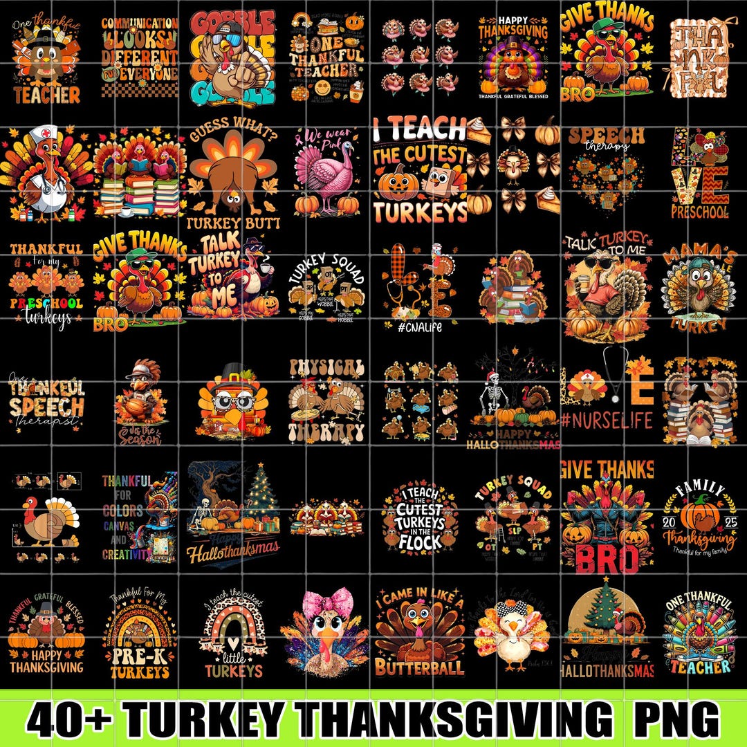 40+ Designs Thanksgiving PNG Bundle, Retro Thanksgiving Png, Fall ...
