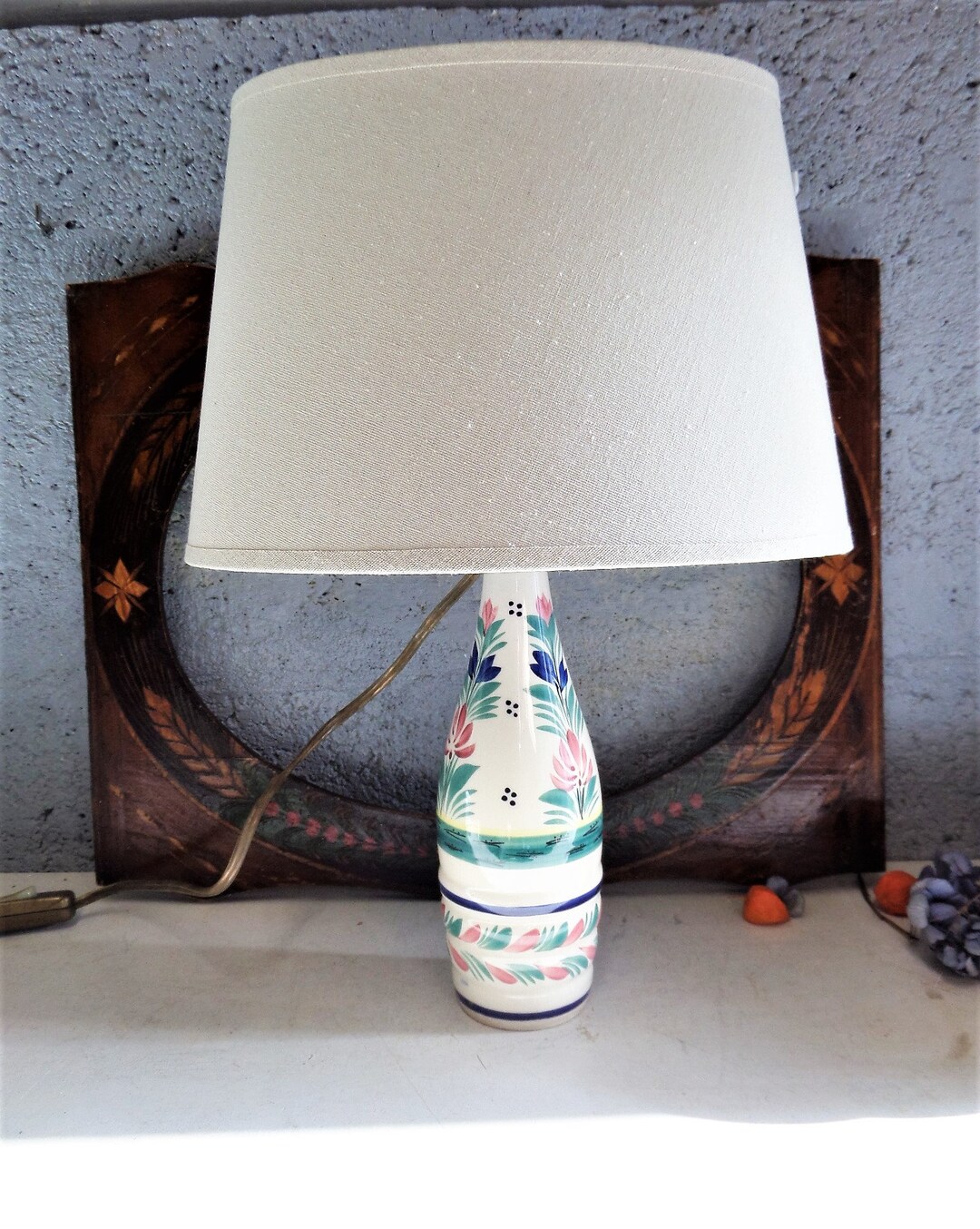 French Vintage Faience Quimper Brittany Table Lamp 1950s - Etsy